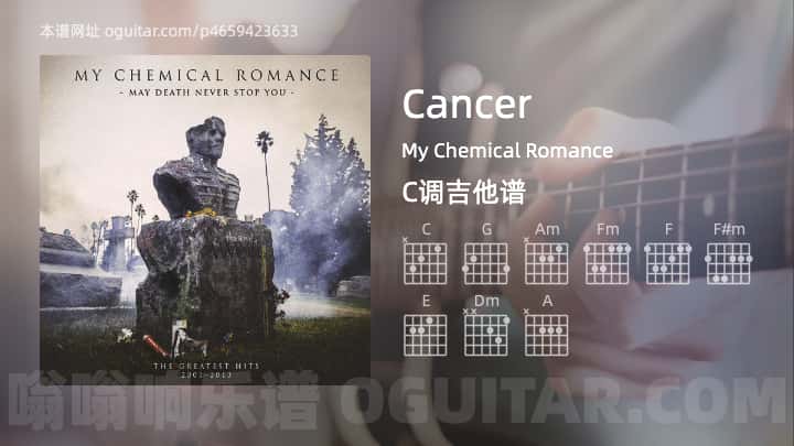 《Cancer》吉他谱,简单C调弹唱教学,原版My Chemical Romance歌曲,3张六线指弹简谱图 - 吉他简谱 - 吉他世界